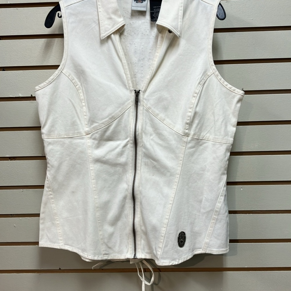 Harley Davidson Women's White Full Zip Biker Cloth Ve… - Gem